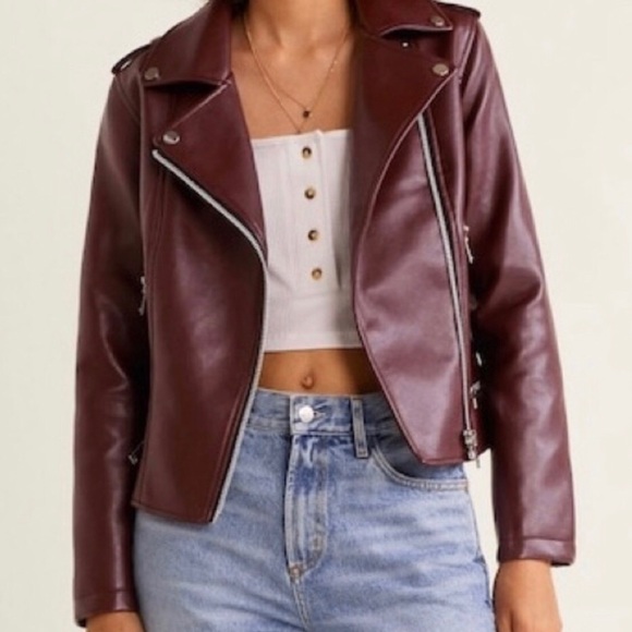 Mango | Jackets & Coats | Burgundy Leather Jacket | Poshmark